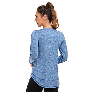 Abrooical Athletic Tops for Women Long Sleeve Running Shirts Yoga Loose Fit Workout Tees Tennis Tops Long Blue XX-Large