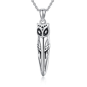 ONEFINITY Owl Necklace Sterling Silver Owl Pendant Oxidized Vintage Viking Owl Wiccan Jewelry Gift for Women