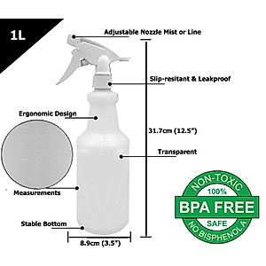 EZPRO USA Transparent Empty Spray Bottles 32 oz 4 Pack | Industrial Sprayer | Heavy-Duty Spray for Hair | Pet Grooming Cat Training | Auto Car Detailing | Cleaning Janitorial | 32 ounce Plant Mister