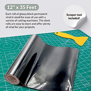 Reli. Black Permanent Vinyl | 12" x 35 FT Roll (Glossy) | Scraper Tool Included | Adhesive Vinyl Compatible w/Cricut & Silhouette Cutting Machines | Vinyl Roll for Signs, Tumblers, Mugs, Cars & More