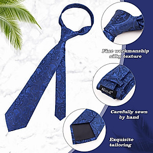 Alizeal Men Paisley Necktie and Handkerchief, Royal Blue