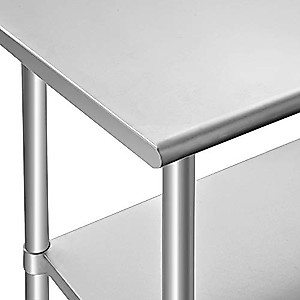 ROCKPOINT Stainless Steel Table for Prep & Work 48x24 Inches, NSF Metal Commercial Kitchen Table with Adjustable Under Shelf and Table Foot for Restaurant, Home and Hotel