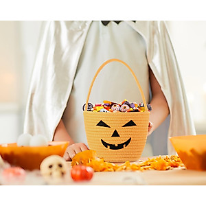 Teenyyou Halloween Trick or Treat Basket with Handle Cute Halloween Bucket Cotton Rope Woven Candy Bag Pumpkin Witch Cat Pig Storage Basket for Halloween Party Favor(3 Packs,Mixed Style)