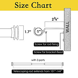 NICETOWN Rustproof & Waterproof Heavy Duty Outdoor Patio Curtain Rod Set with Classic Groove Round Finials, 1 inch Diameter Adjustable Length 72 to 144" Length, Matte Black