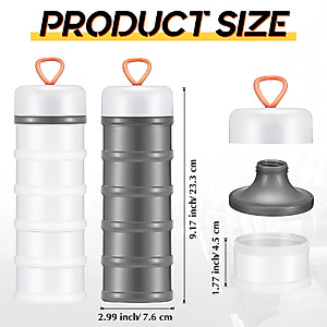 Baderke 4 Pcs Protein Powder Container 5 Layers Stackable Leakproof Container Powder Dispenser with Funnels Stand Keychain Flour Container for Workout Fitness(Gray, White)