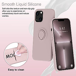 MOCCA Compatible with iPhone 13 Mini Case with Ring Kickstand |Liquid Silicone| Microfiber Linner | Anti-Scratch Full-Body Shockproof Protective Case for iPhone 13 Mini 5.4inch-Pink Sand