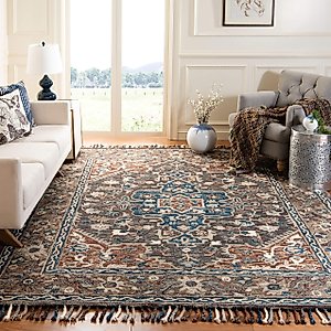 SAFAVIEH Aspen Collection Area Rug - 8' x 10', Charcoal & Light Brown, Handmade Boho Braided Tassel Wool, Ideal for High Traffic Areas in Living Room, Bedroom (APN112A)