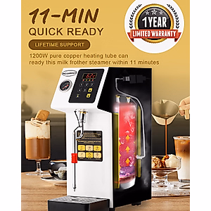 Moonshan Commercial Steam Milk Frother Fast Heating Milk Steamer Machine Boiler Quick Button Electric Fully-Automatic Coffee Foam Maker Frothing Machine for Coffee, Milk, Bubble Tea, Milk Tea
