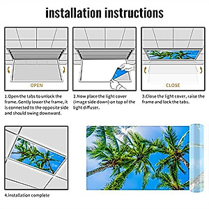 Fluorescent Light Covers for Classroom Office - Eliminate Harsh Glare Causing Eyestrain and Headaches. School-Office-Indoor Ceiling Lamp DecorationCoconut Palm Tree Blue Sky