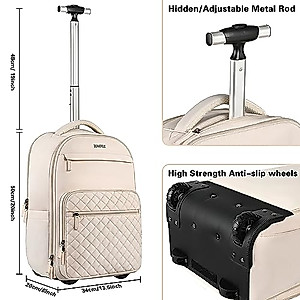 ZOMFELT Rolling Backpack for Women, Travel Backpack with Wheels, 17 Inch Laptop Backpack with Toiletry Bag, Carry on Luggage Wheeled Backpack for Travel Trip Business Beige