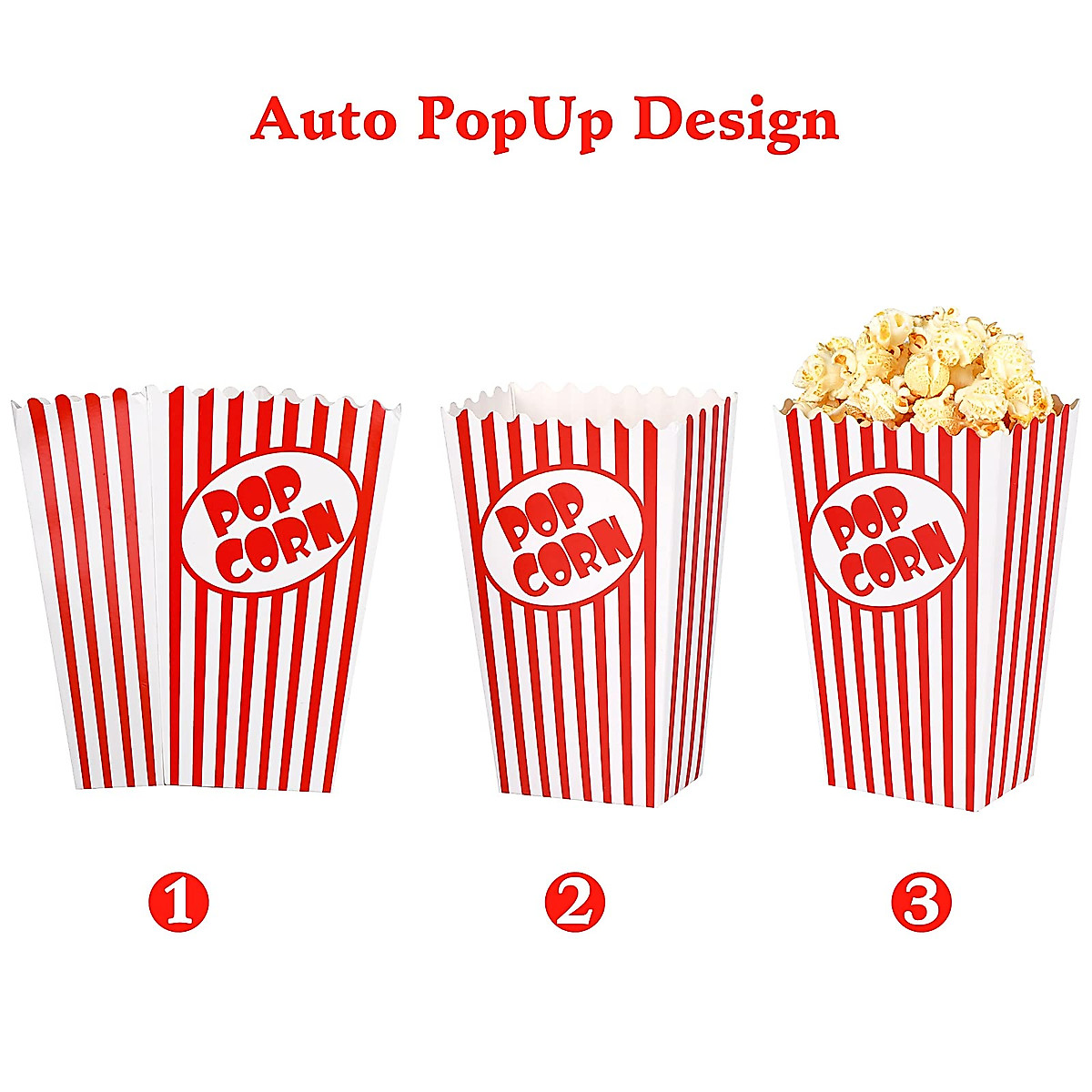 Zahaat 25 Mini Popcorn Boxes 5.5 Inches Tall Red and White Popcorn Bags Mini Pop Corn Buckets and Container for Movie Theater, Home, Carnival Party, Decorations