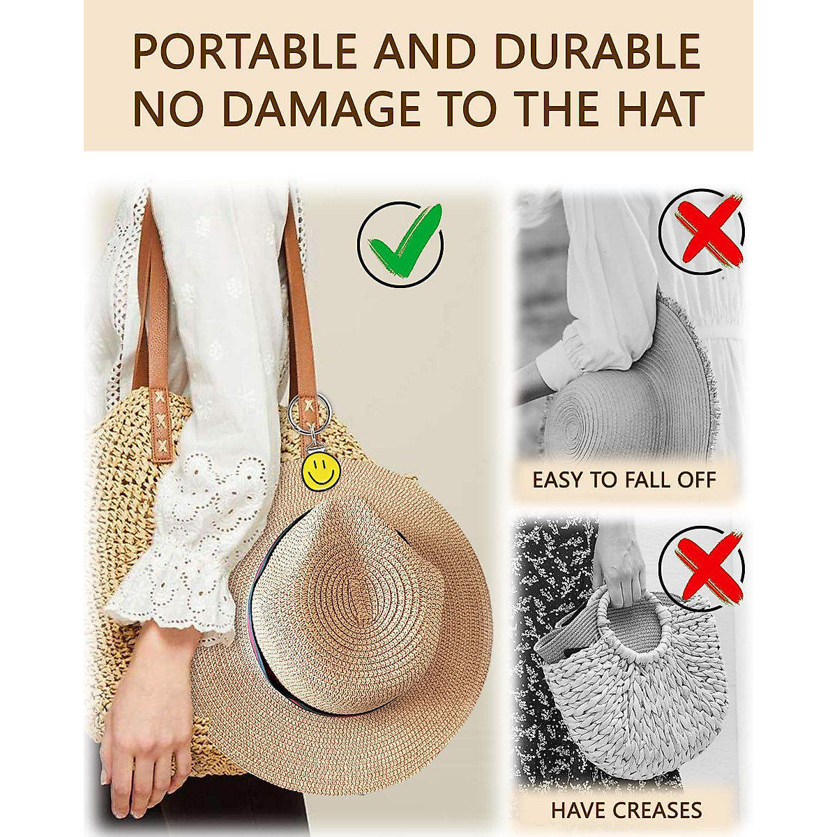 KEYDUACU Hat Clip - Hat Holder for Travel on Bag，Hat Clip for Travel (Metal, Yellow)