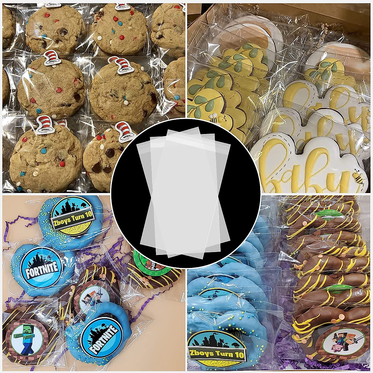 100 Pack 4x6 Cellophane Treat Bags, Small Self Sealing Cellophane T=Bags Clear Plastic Cello Candy Bags for Crafts Gifts, Acid-Free Crystal Clear Sleeves Storage Bags for Photo Prints Mats