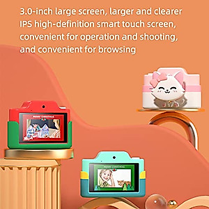 QSYY Children's Camera Dual Lens 48 MP High-Definition 3.0-Inch IPS Screen with Stickers and Cartoon Protective Cover, Data Cable Lanyard, Gifts for Boys and Girls,Green