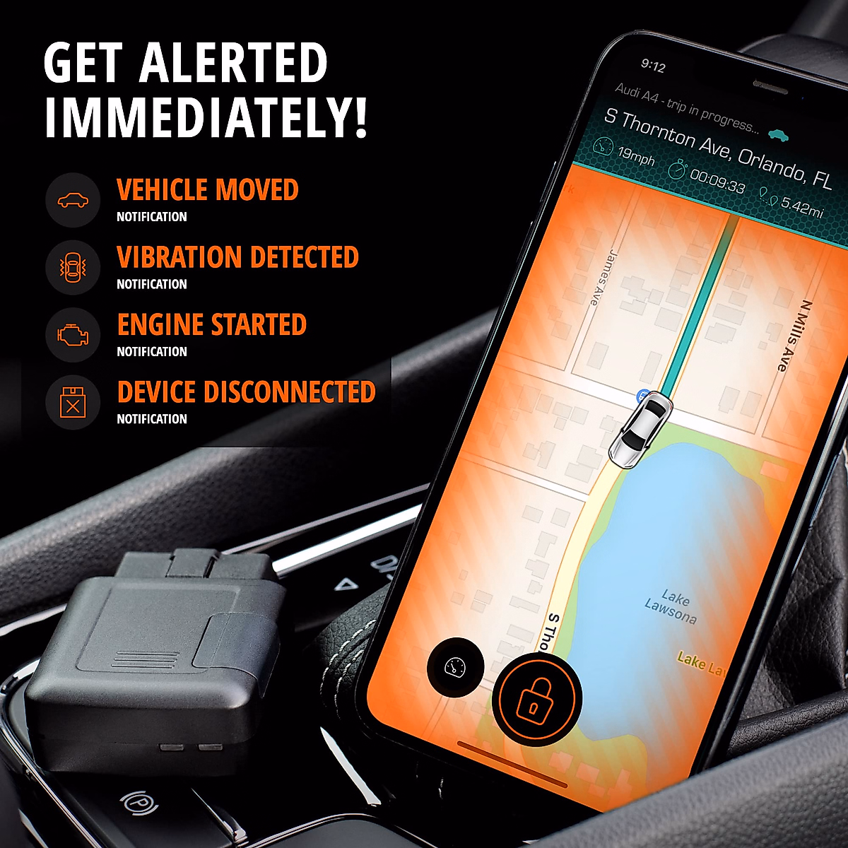 CARLOCK Anti Theft Car Device - Real Time 4G Car Tracker & Car Alarm System. Comes with Device & Phone App. Tracks Your Car in Real Time & Notifies You Immediately of Suspicious Behavior.OBD Plug&Play