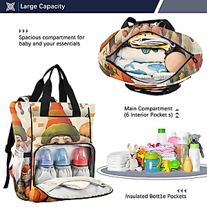 xigua Autumn Gnome Diaper Bag Backpack Multi Function Baby Changing Bags Waterproof Large Capacity Travel Back Pack for Mom Dad