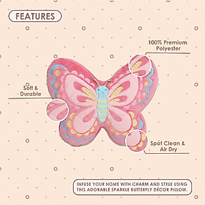 MON AMI Sparkle Butterfly Decorative Plush Throw Pillow - 12.5x10”, Soft Cushion, Stuffed Toy Décor Gifts for Kids of All Ages, Nursery Décor