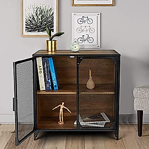 YOLENY Industrial Storage Cabinet, Storage Sideboard with Metal Mesh Door,Buffet Entryway Cabinet for Home,Kitchen, Dining Room