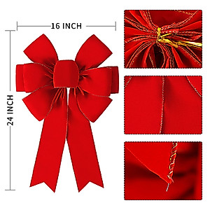 SIMISI RIBBON 2 Packs Red Bows Christmas Decorations Giant Wired Velvet Bow with Gold Border for Wreaths Outdoor, Tree Topper, Outside (16 * 24 inch)