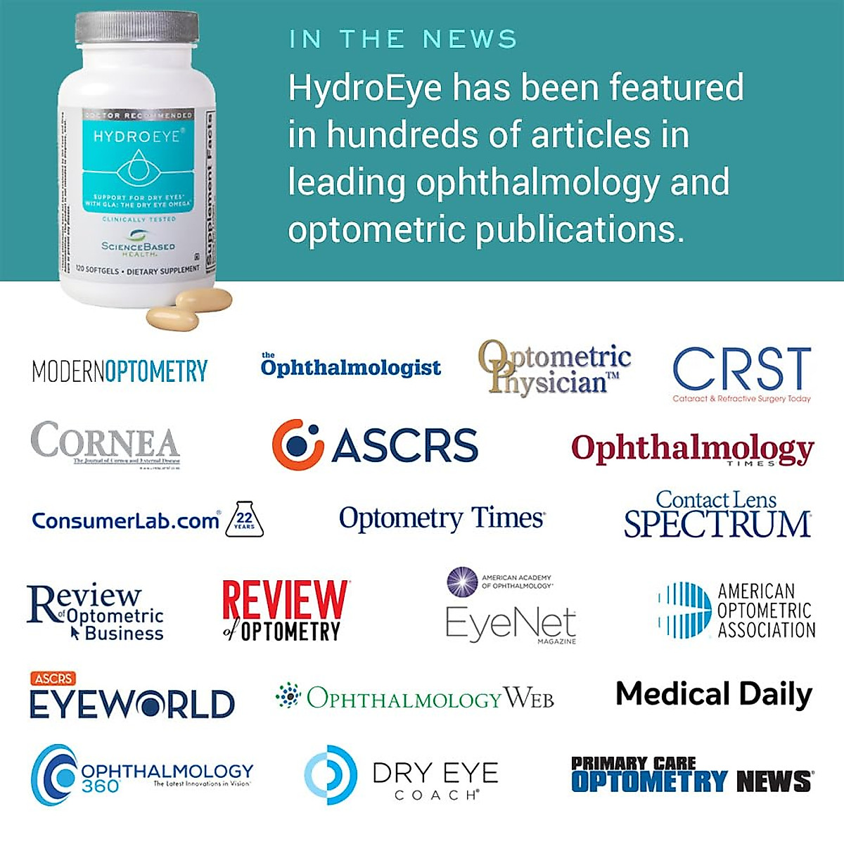 HydroEye Softgels - Dry Eye Relief - Features GLA, EPA, DHA and other Key Nutrients - 120 Count