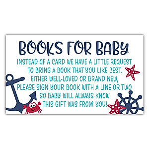 50 Nautical Books for Baby Shower Request Cards - Invitation Inserts - Gender Neutral
