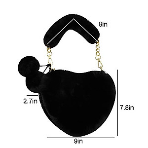 Women Girls Faux Fur Heart Shaped Handbag Plush Shoulder Bag Clutch Purse with Metal Chain Strap