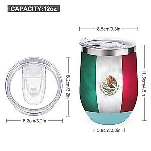 Mexico Grunge Flag Funny Wine Tumbler 12 Oz Stainless Steel Insulated Mug Double Wall Water Cup with Lid
