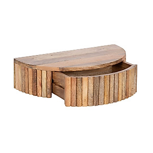 Kate and Laurel Reid Ribbed Wooden Floating Side Table, 20 x 11 x 6, Black, Modern Wood Floating Nightstand with Drawer for Extra Storage and Added Functionality