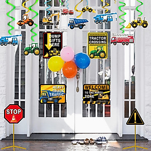 WERNNSAl Construction Truck Party Decorations - 12PCS Construction Truck Party Zone Signs Posters for Kids Construction Truck Theme Birthday Party Supplies Construction Truck Wall Art Decor for Home Garden Yard Decorations