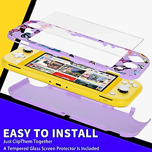 Uppuppy (2In1) Competible with Switch Lite Case Protector with Screen Protector for Girls Boys Purple Butterfly Cute Slim Fashion Esthetic Design Protective Case Cover Hard Shell