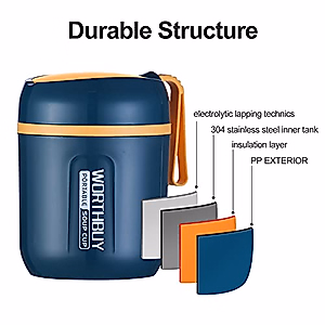 WORTHBUY Leak Proof Thermal Insulated Food Jar Bento/Snack Box with Portable Cutlery Set Lunch Bag , Stainless Steel Lunch Containers Soup Cup for Kids and Adult, 16oz Capacity(Snack Box Set - Blue)