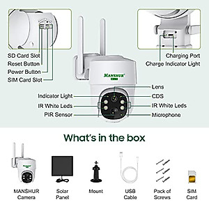 4G LTE Cellular Security Camera Outdoor Wireless, Cameras Without Wifi Needed 360° PTZ 2K/3MP Color Night Vision, 2 Way Talk, PIR Motion Detection, Spotlight & Siren, No WiFi Needed, IP66, Cloud/SD