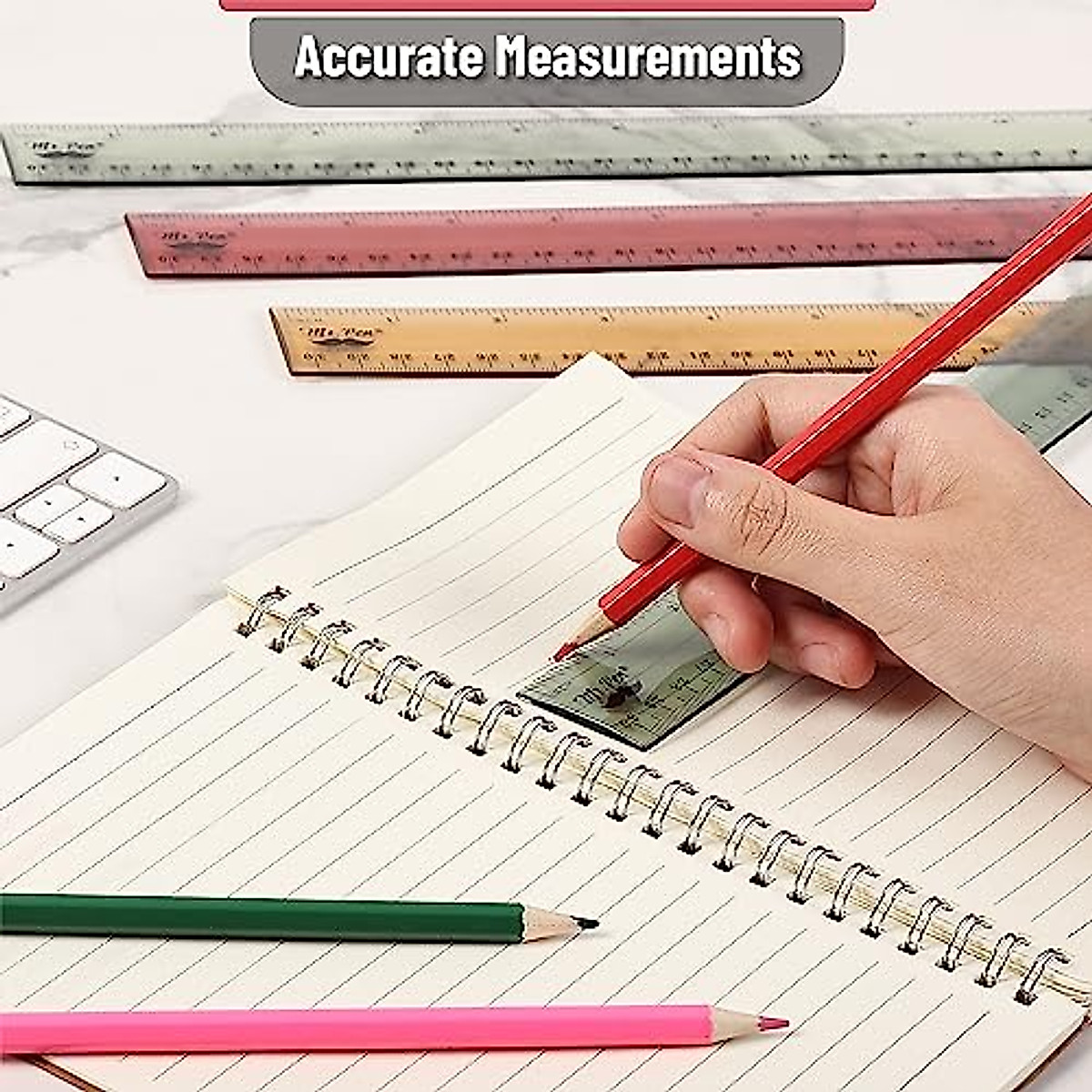 Mr. Pen 6-Pack 12-inch Clear Rulers | Vintage Colors