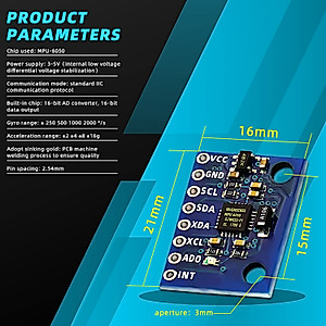 DaFuRui 5Pack GY-521 MPU-6050 Module 6 DOF 3 Axis Accelerometer Gyroscope Sensor Module 16 Bit AD Converter Data Output IIC I2C Compatible for Arduino