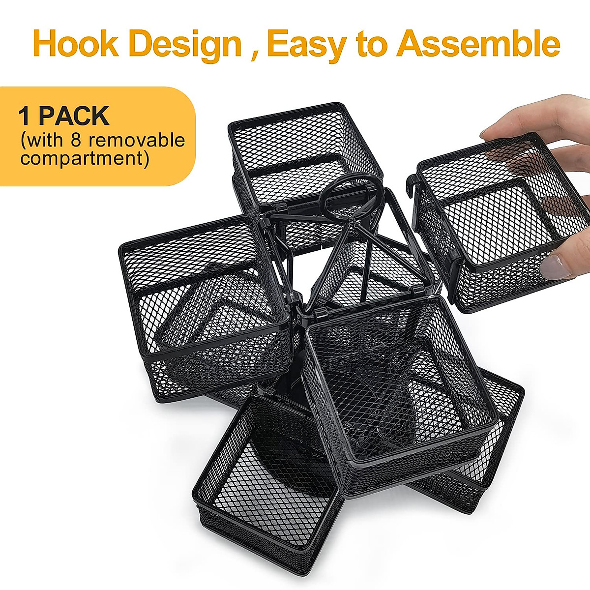 BUDO Tea Bag Organizer, Spinning Carousel Container with 8 Compartments, Up to 96 Tea bags Storage Holder, Lazy Susan Coffee Creamer Sweetener Tea Caddy for Kitchen Counter Pantry Organizer