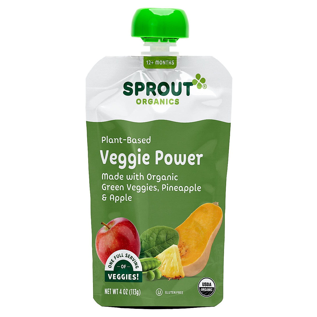 Sprout Organic Baby Food, Stage 4 Toddler Pouches, Green Veggie Power Pack, 4 Oz, Pack of 12