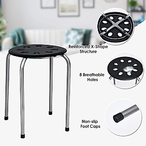 Hysache Plastic Stackable Stools Set of 6, 17.5inch Multipurpose Stool Chairs w/Metal Frame, X-Shape Connection, Non-Slip Feet, Backless Nesting Stool for Garden, Living Room, Home (Gray) HW64245