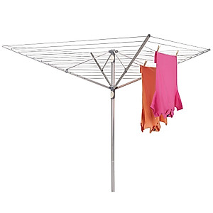 Household Essentials 1710 Height Adjustable Outdoor Umbrella Drying Rack | Aluminum | 12-Lines with 165 ft. Clothesline , Gray