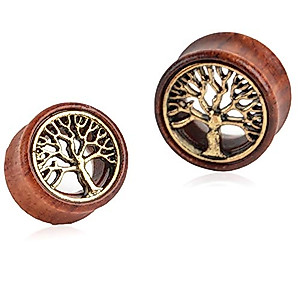 Oasis Plus Tree of Life Organic Wood Flesh Tunnels Double Flared Ear Stretcher Saddle Plugs Gauge 8mm 0g