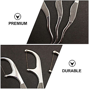 HEMOTON 6pcs Dental Floss Pick Portable Angled Flossers Stainless Steel Toothpicks Outdoor Teeth Cleaning Tools for Travel Teeth Care