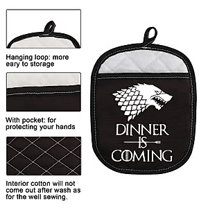 TV Show Inspired Funny Oven Pad Pot Holder with Pocket Dinner is Coming Baking Gift Cooking Gift (Dinner is Coming)