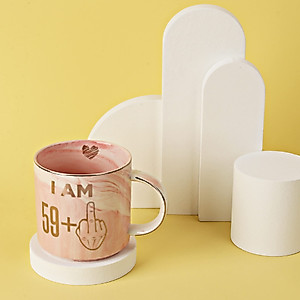 60th Birthday Gifts for Women - Funny Turning 60 Year Old Birthday Gift Ideas for Wife, Mom, Daughter, Sister, Aunt, Best Friends, BFF, Coworkers - Fabulous Pink Marble Mug, Ceramic 11.5oz Coffee Cup