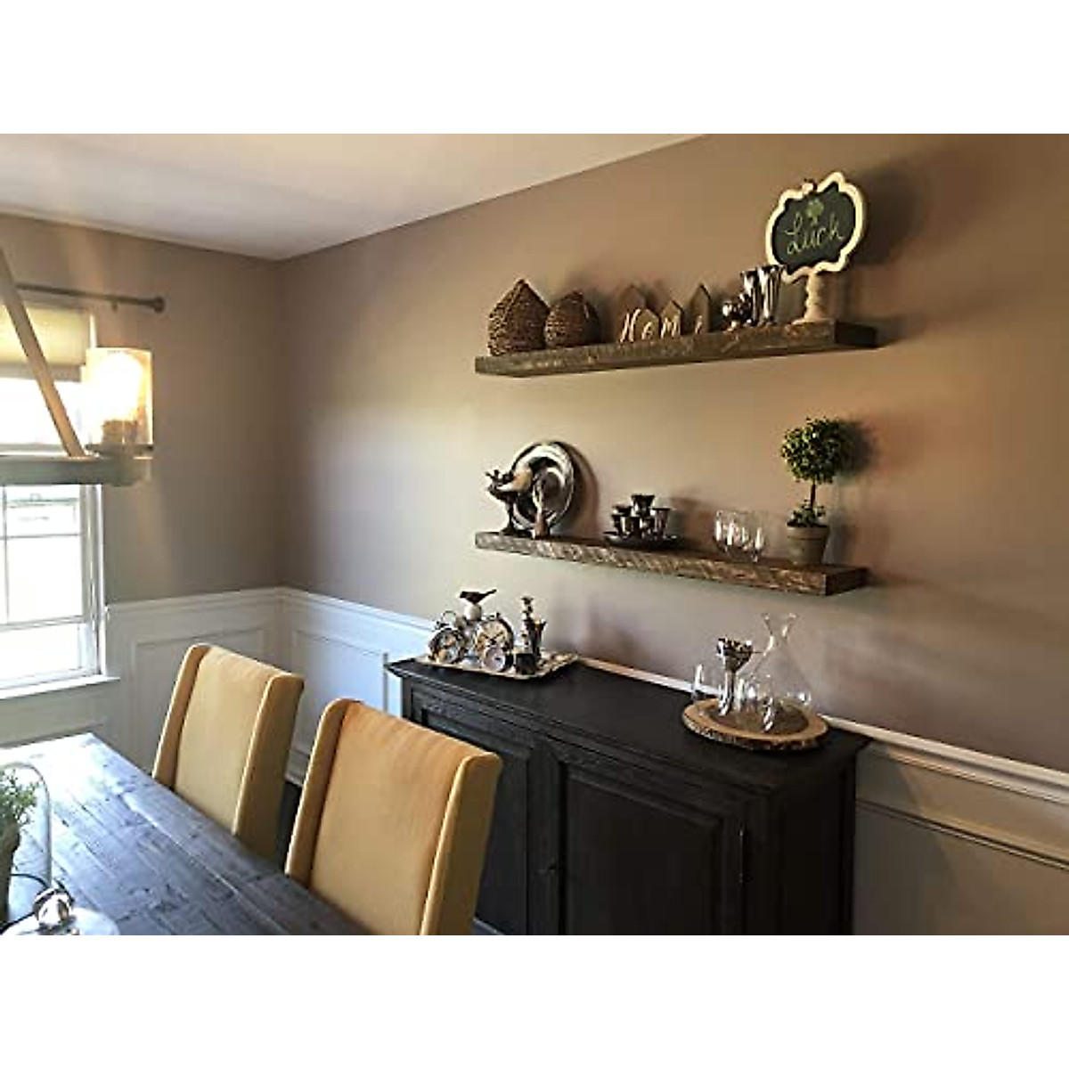 Joel's Antiques Floating Wall Shelf - 72-Inch Wood Decor & Long Shelf for Fireplace Mantel, Bookshelf, & Farmhouse - Wall-Mounted Rustic Stand, Wooden Hanging Display - Medium Brown, 72" x 6" x 2"