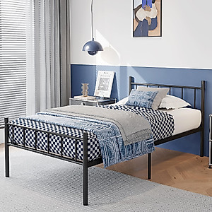 zunatu Classic Metal Bed Frame Platform Mattress Foundation with Classic Style Iron-Art Headboard/Footboard/Under Bed Storage/No Box Spring Needed/Twin XL Size Black
