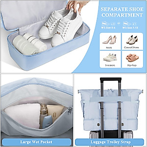 ETRONIK Gym Bag for Women, Personal Item Travel Bag with Shoes Compartment, Weekender Overnight Duffel Bag with Wet Pocket & USB Charging Port, Carry On Bag for Women, Travel, Gym, Weekend (Blue)