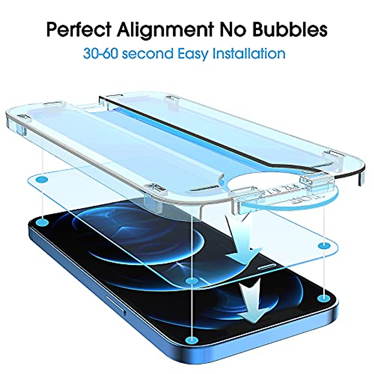 amFilm OneTouch Screen Protector for iPhone 12 Pro Max (6.7", 2020) with Easy Installation Kit, Tempered Glass, 2 Pack