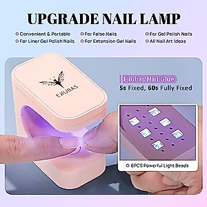 Ejiubas Gel Nail Kit - 300PCS Pre-buff Short Almond Gel Nail Tips, 15ML Long-Lasting Solid Gel with Portable Nail Lamp, Acrylic Nail Kit Gel Extension Set for Diy Home Manicure