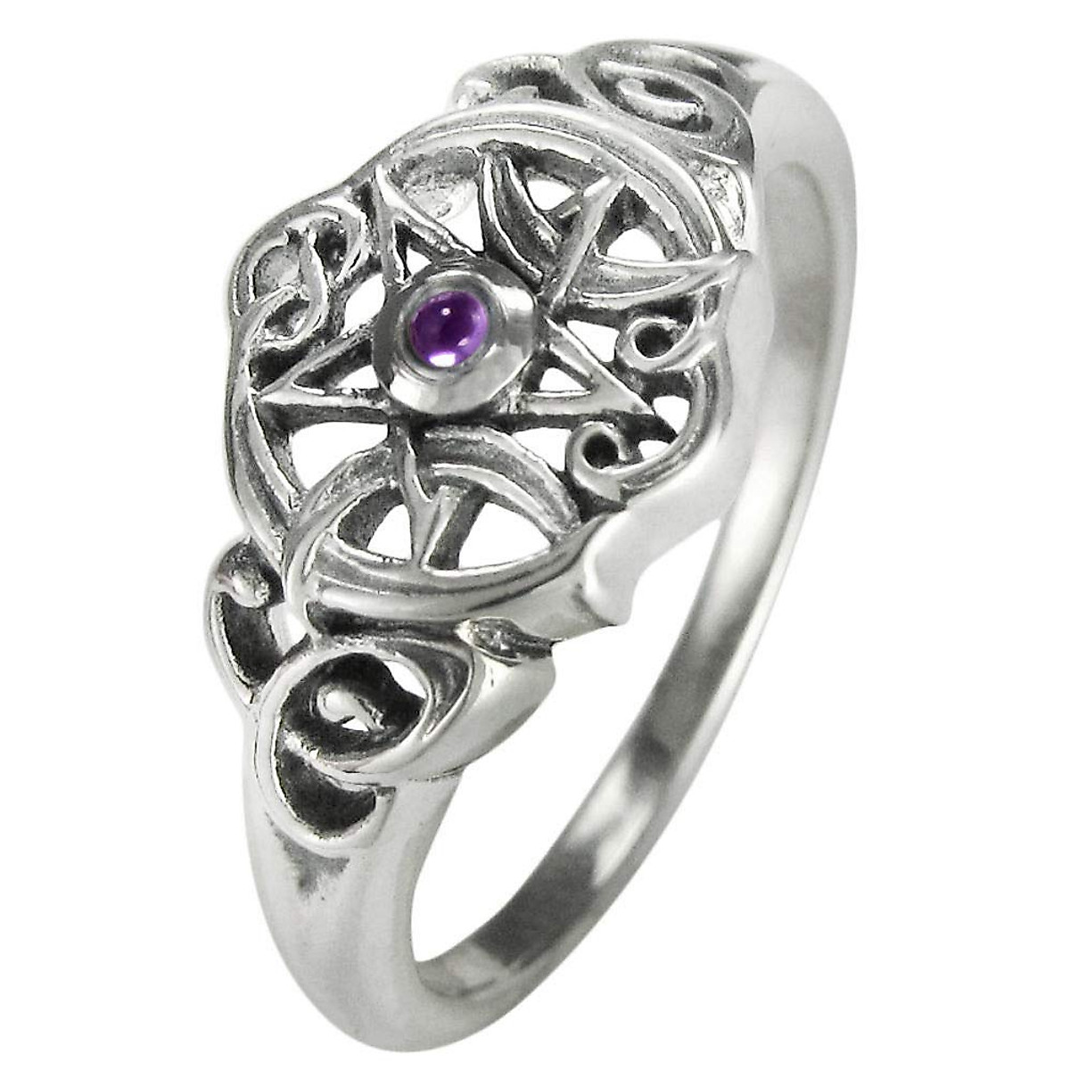 Dryad Design Sterling Silver Heart Pentacle Ring with Natural Amethyst Size 4.5