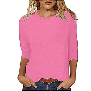 3/4 Sleeve T Shirts for Women Slim Fit Crew Neck Undershirt Womens Plain T-Shirts Tops Solid Color Tee Shirt Pink