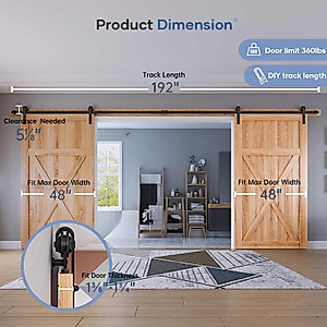 EaseLife 16 FT Double Door Sliding Barn Door Hardware Track Kit,Basic J Pulley,Heavy Duty,Slide Smoothly Quietly,Easy Install (16FT Track Kit for Double 48" Wide Door)